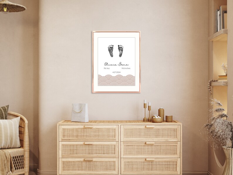 Personalized Baby Footprint Art, Newborn Birth Stats Footprint, Boho ...