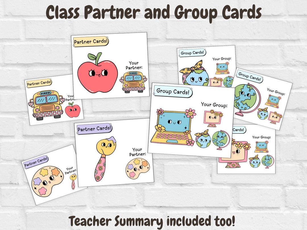 Classroom Partner Cards, Student Group Numbers, Pairing Partnership ...