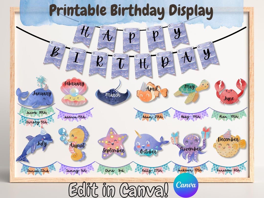 Editable Ocean Classroom Birthday, Birthday Board Display, Kids ...