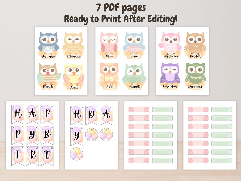 Editable Boho Owl Classroom Birthday Board, Pastel Classroom Birthday ...