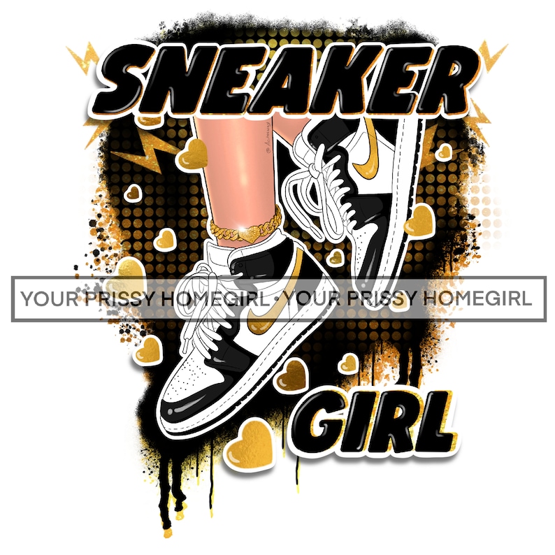 Gold B/W Sneaker Girl Png Sublimation Design Download, Sneaker Life Png ...