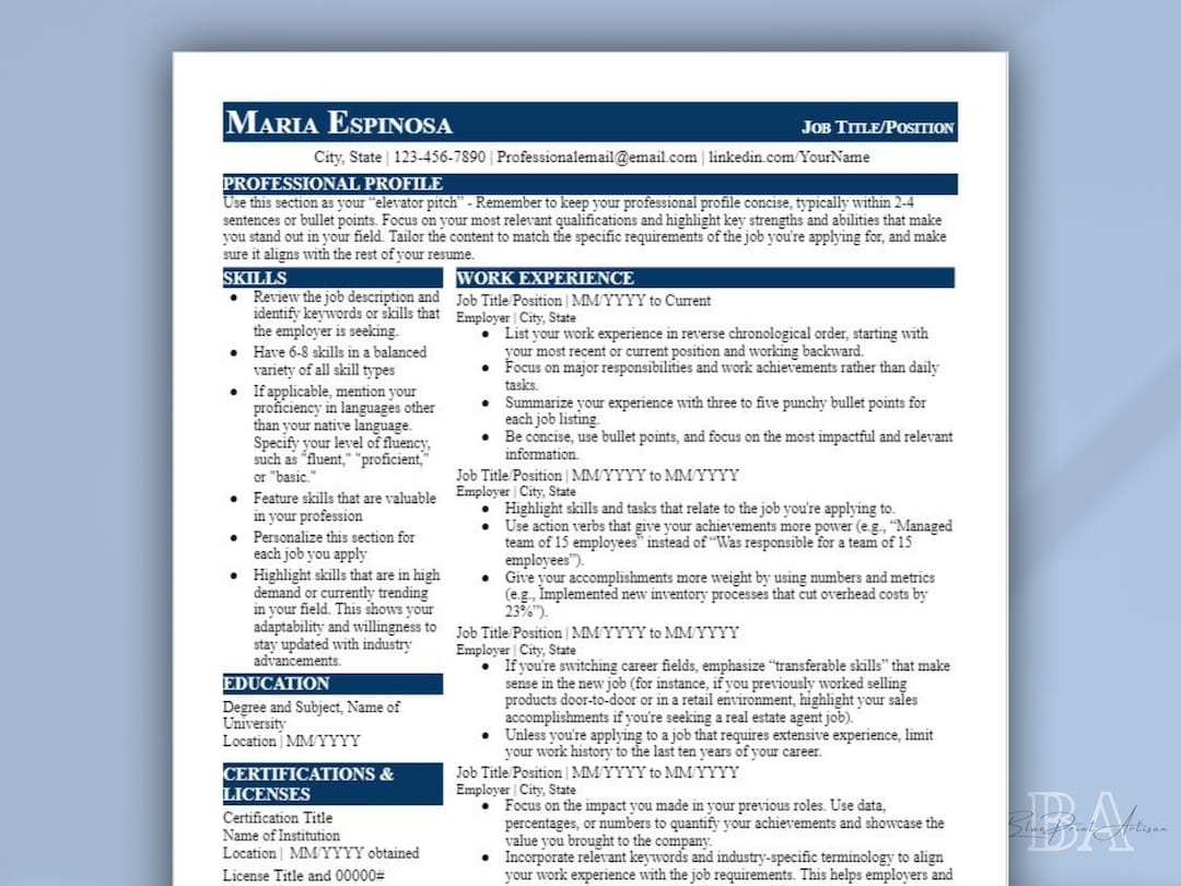 Two Column Resume Template Word, Resume Google Docs, Pages, Cover ...