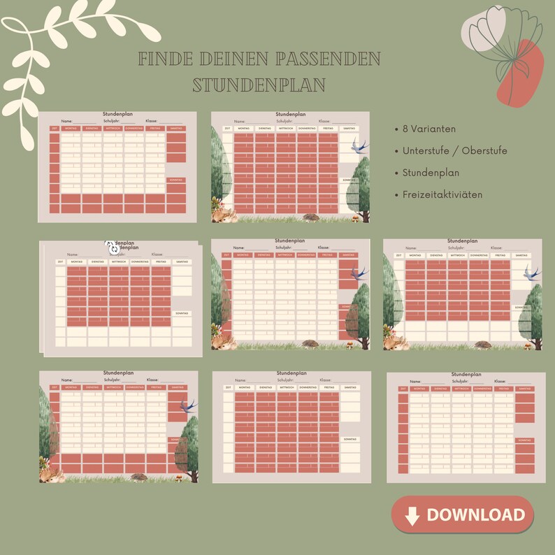 Timetable for Boys/girls. PDF A4 Digital Download. Great for First ...