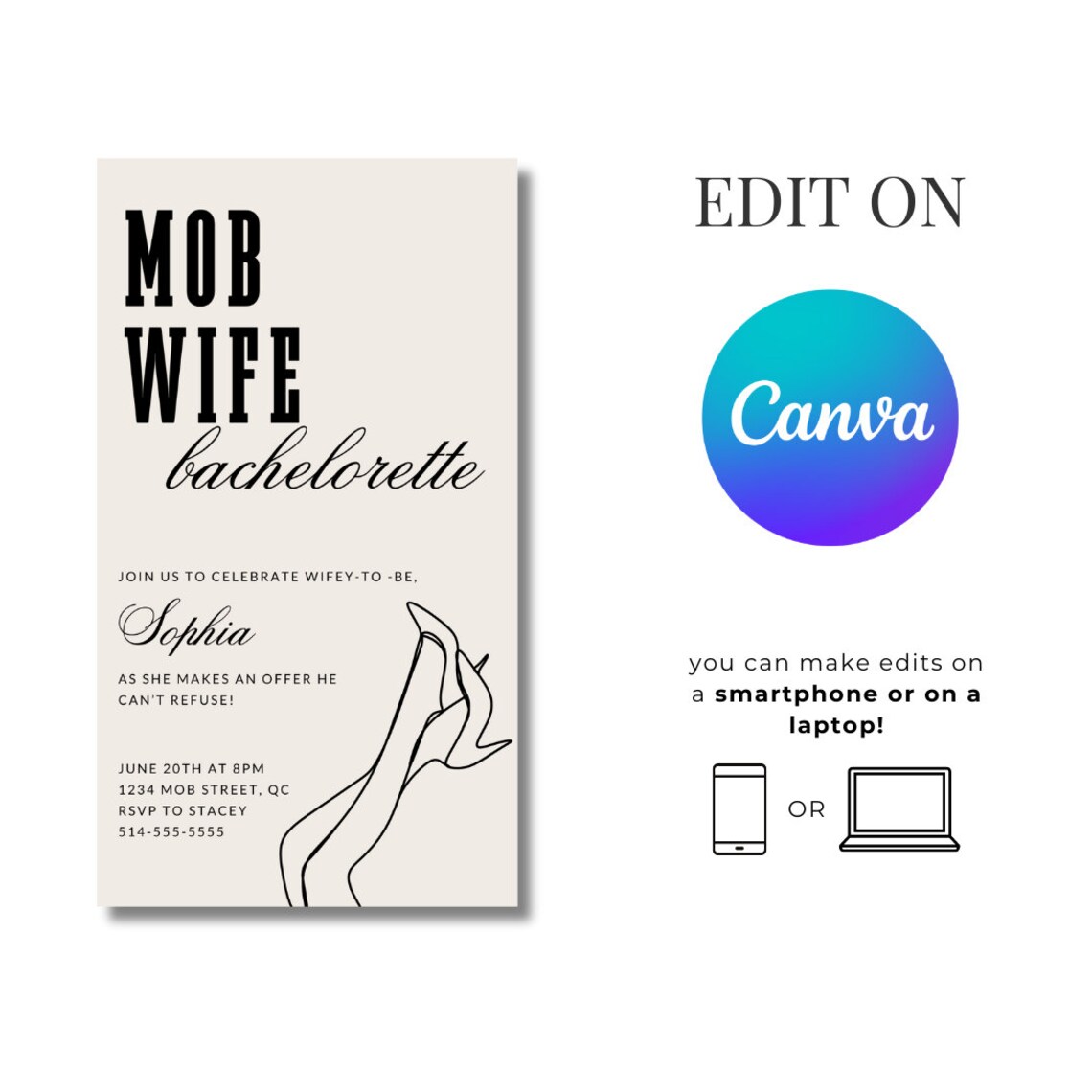 Electronic Mob Wife Bachelorette Party Invitation Template, Glitz and ...