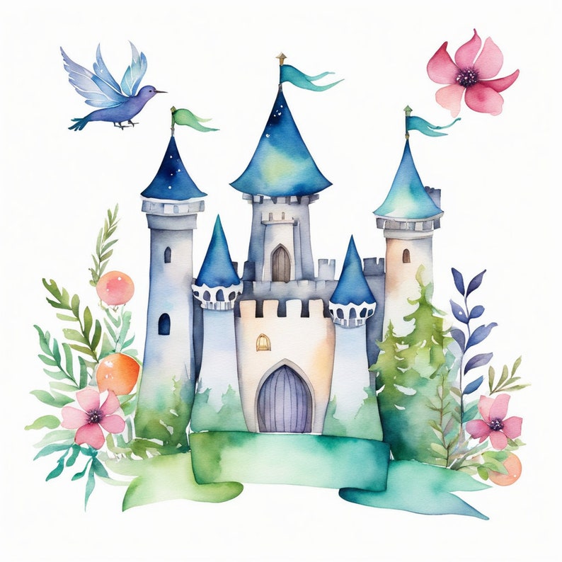 Watercolor Fairy Tale Clipart, Fairytale Castle Clipart, Royal Carriage ...