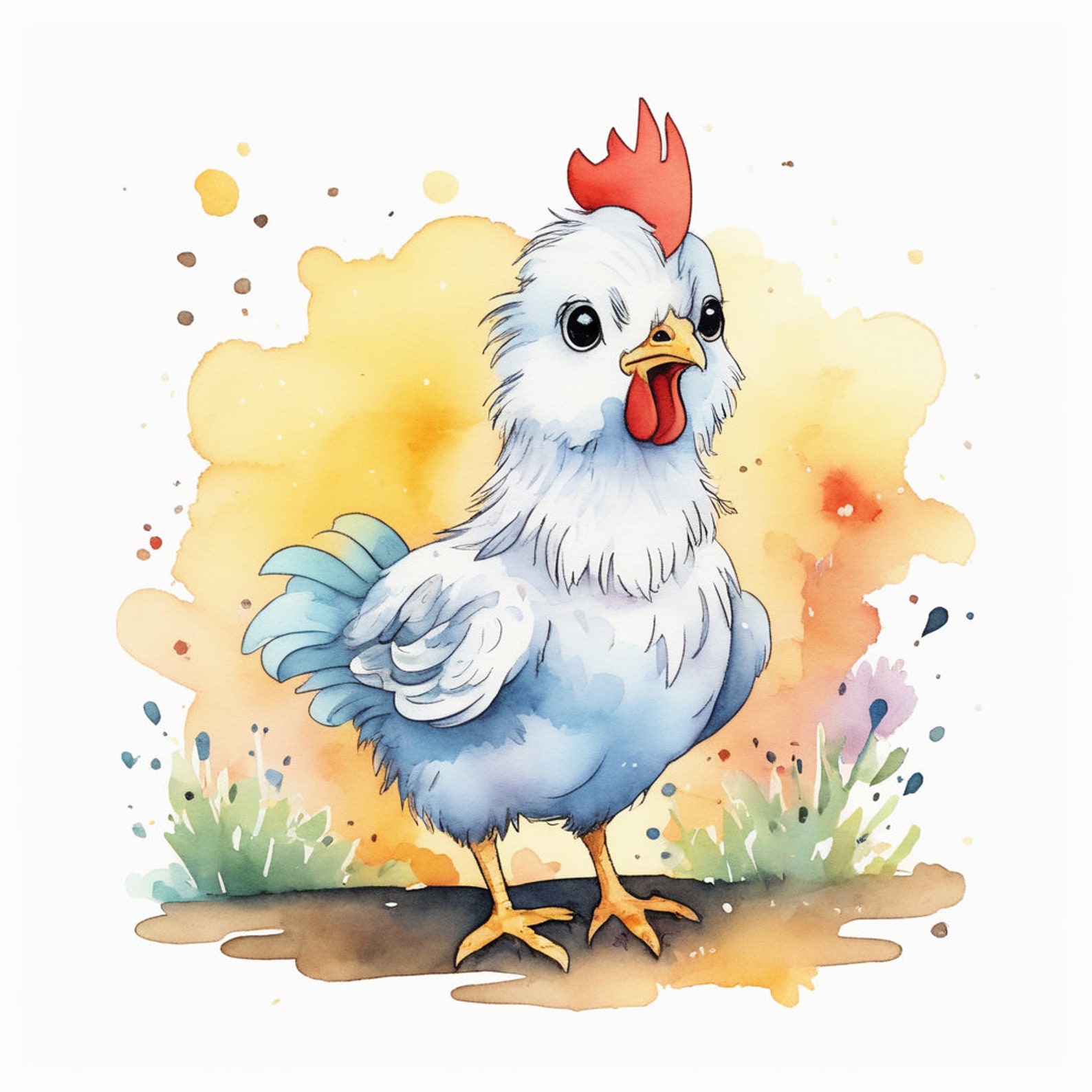 Watercolor Chicken Clipart - Etsy