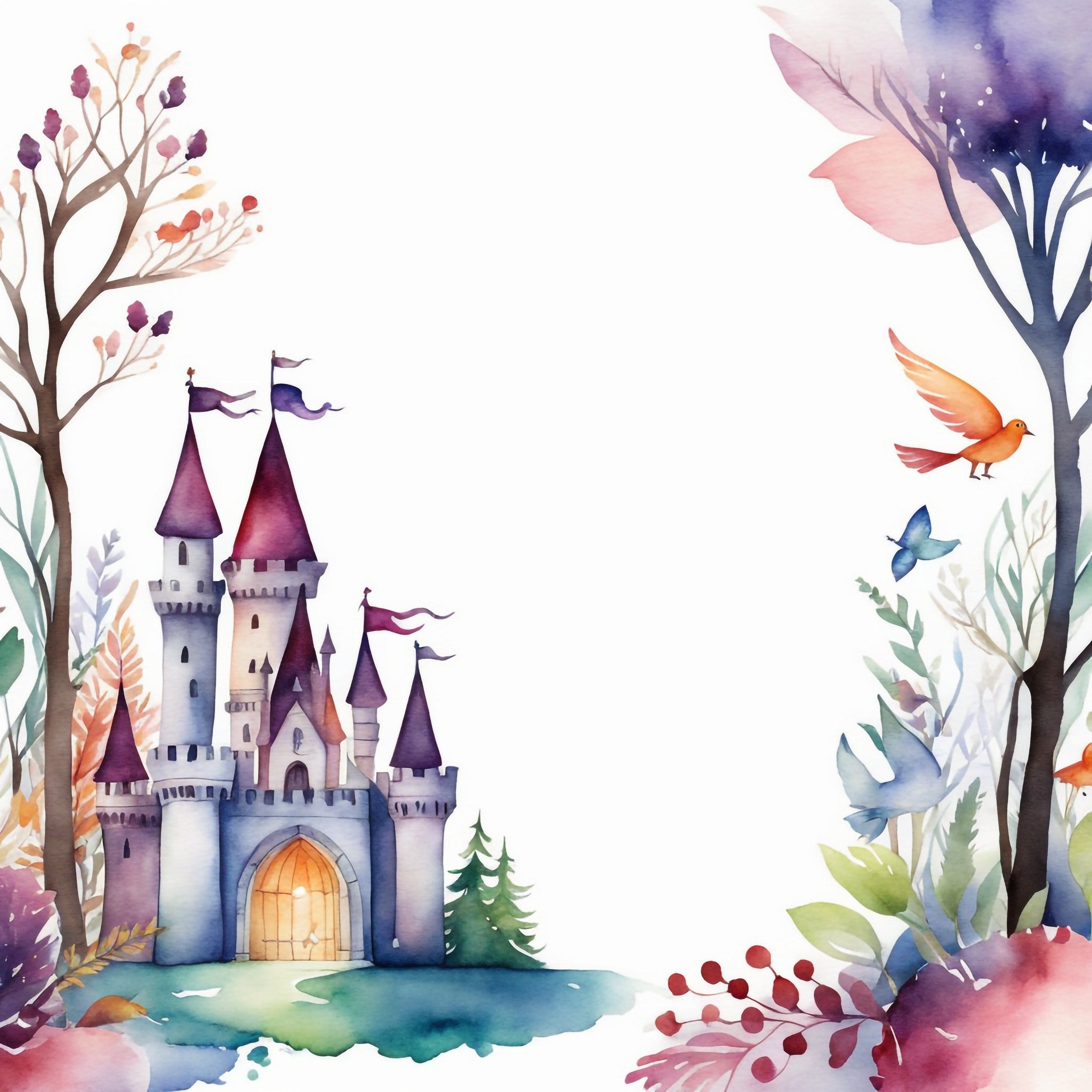 Watercolor Fairy Tale Clipart, Fairytale Castle Clipart, Royal Carriage ...