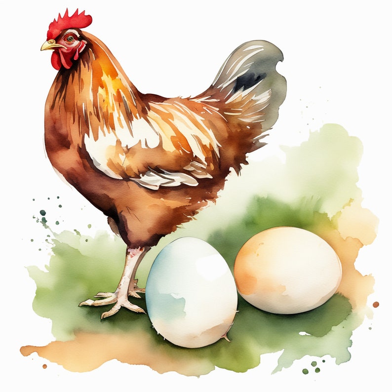 Watercolor Chicken Clipart - Etsy