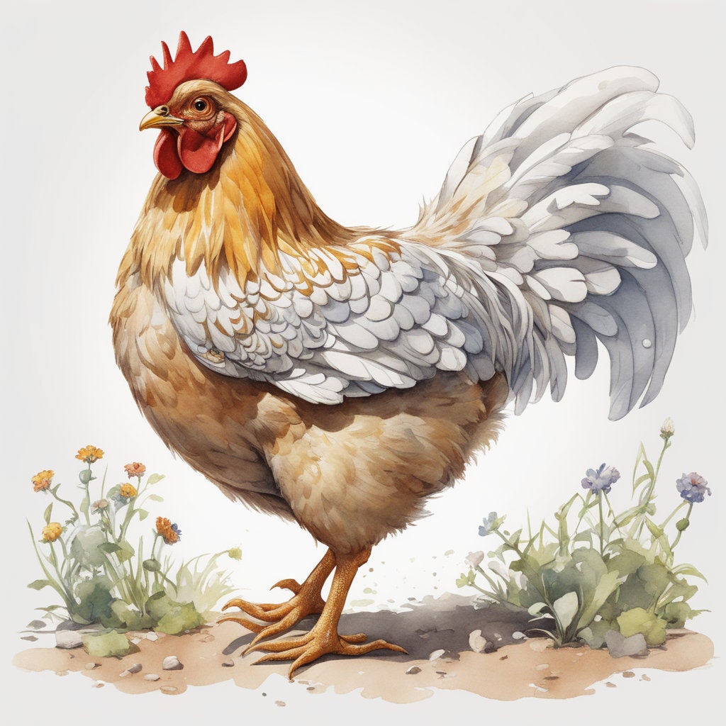 Watercolor Chicken Clipart - Etsy