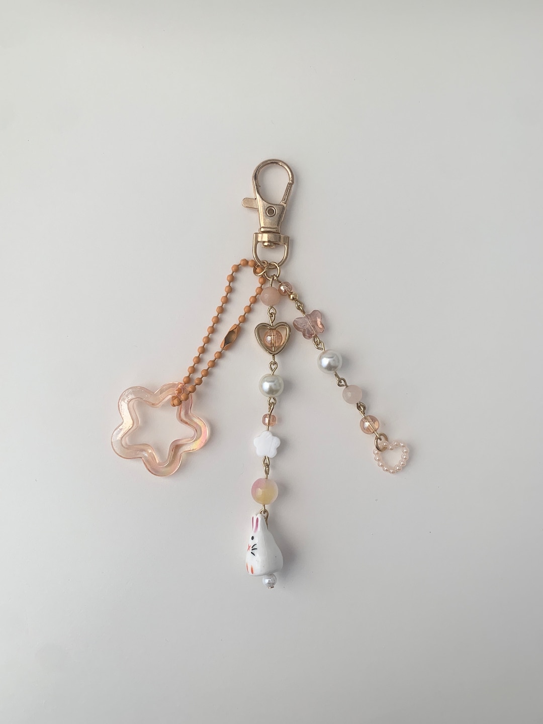 Peachy Bunny Dangling Keychain - Etsy