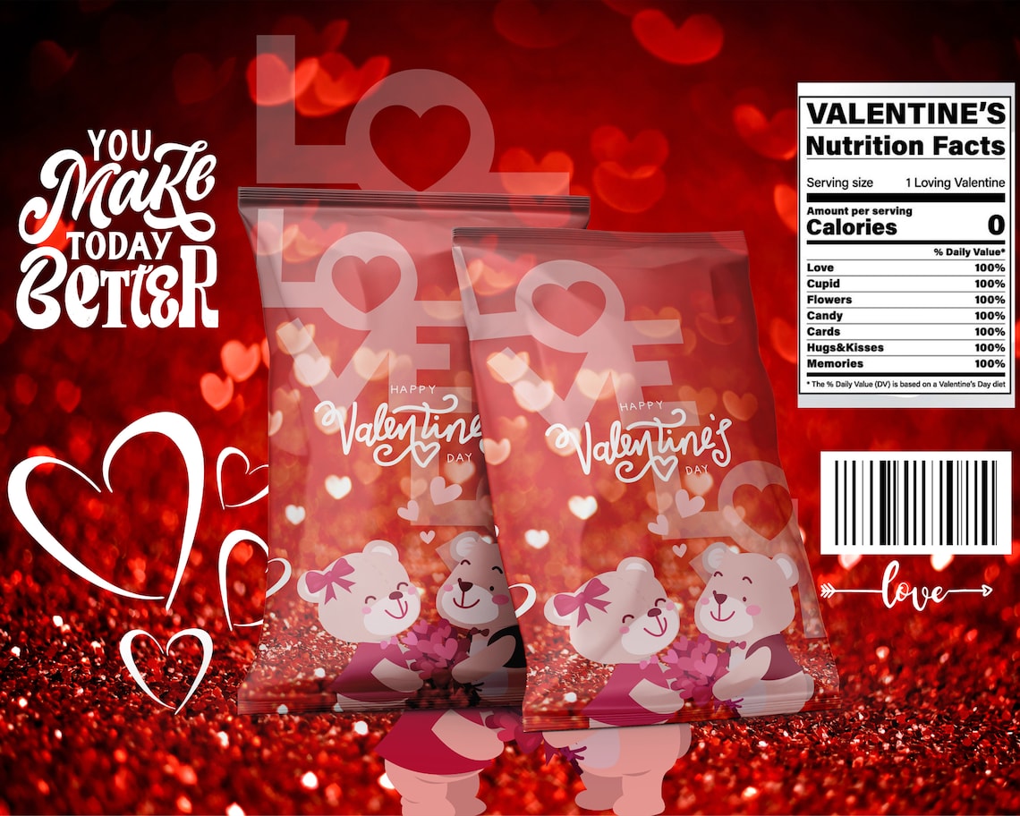 Valentine Design Chip Bag Template - Etsy