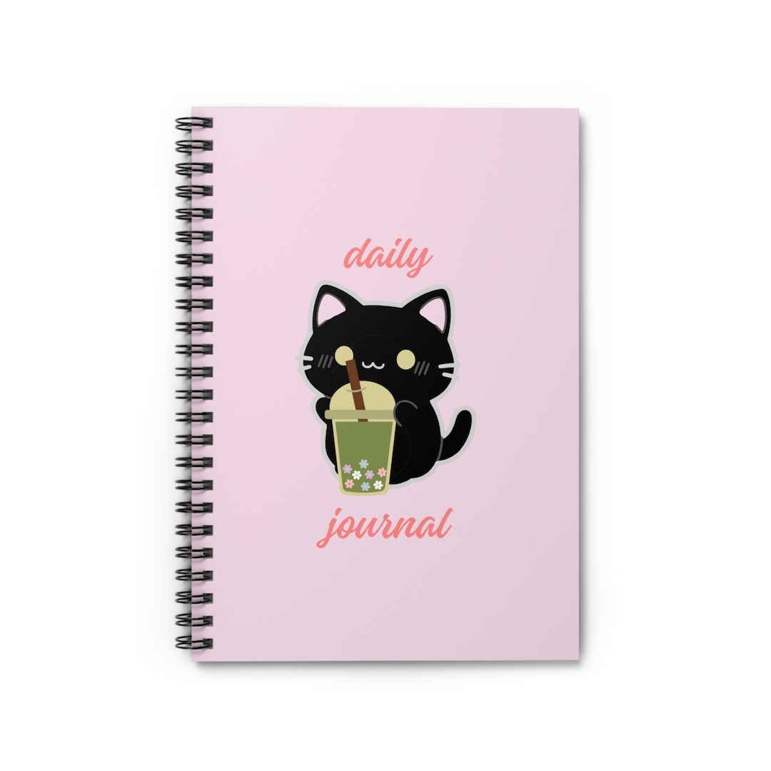 Spring Kawaii Black Cat Boba Journal - Etsy
