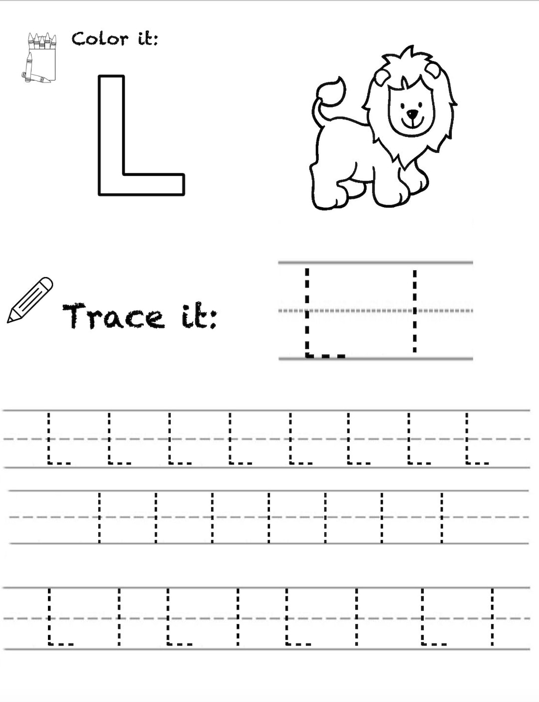 Alphabet Tracing and Identification - Letter L - Etsy