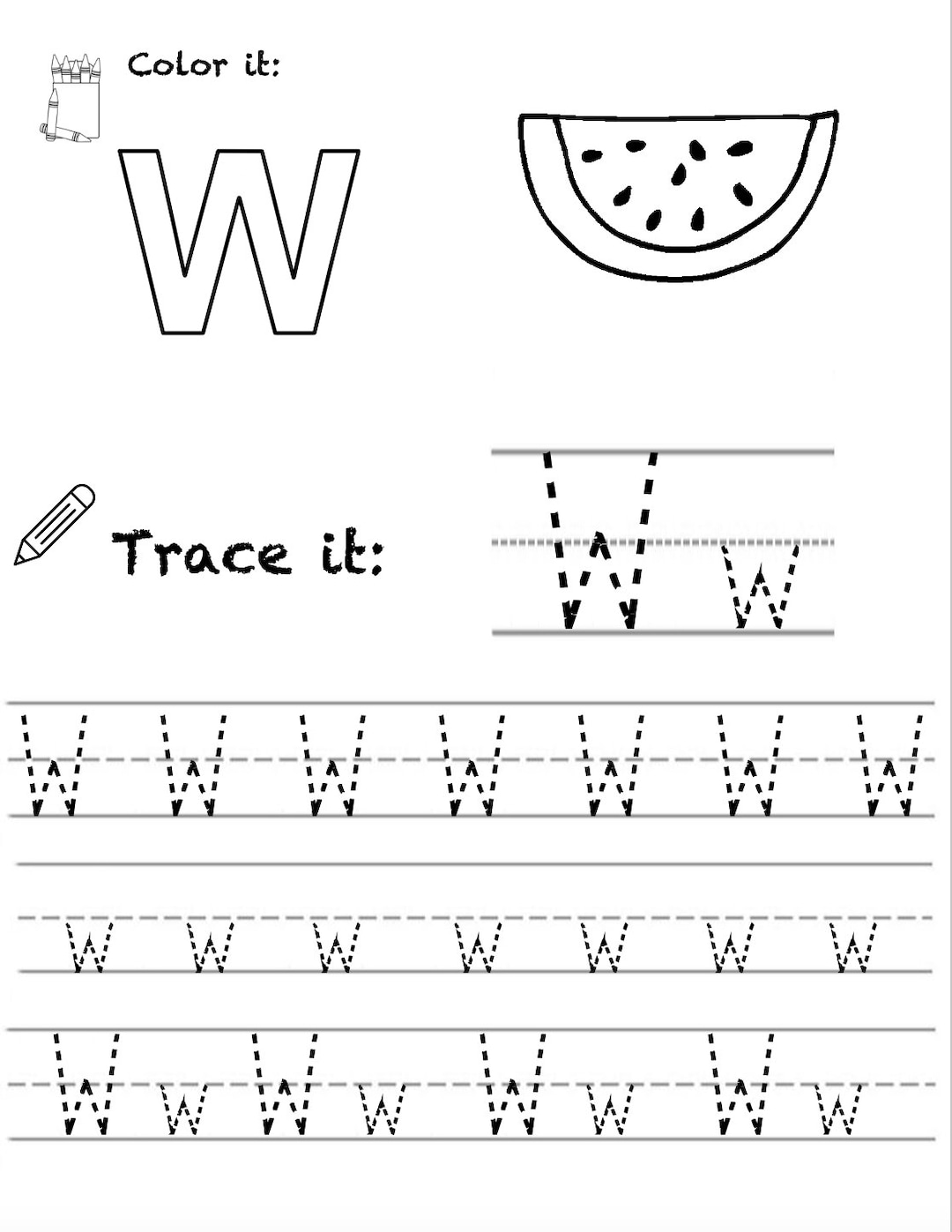 Alphabet Tracing & Identification - Letter W - Etsy
