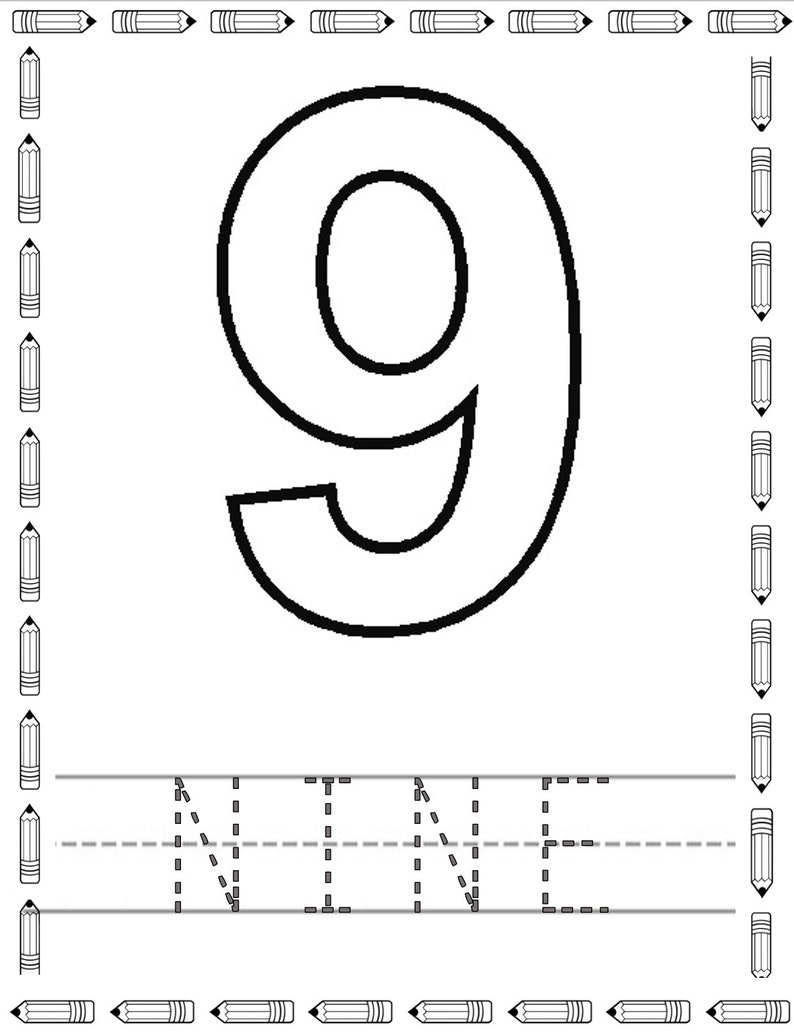 Number 9 Recognition and Tracing Worksheet - Pencil - Etsy