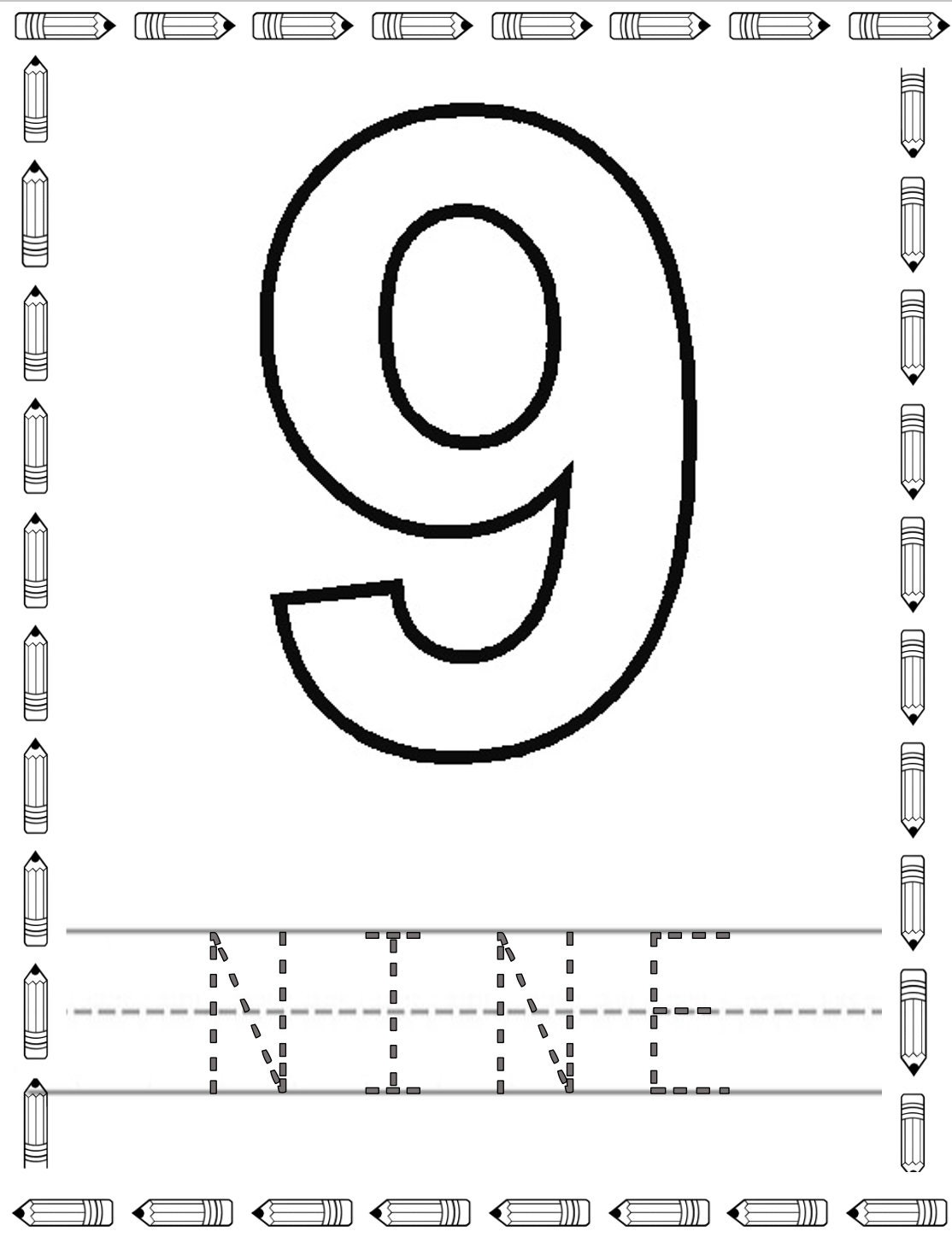 Number 9 Recognition and Tracing Worksheet - Pencil - Etsy