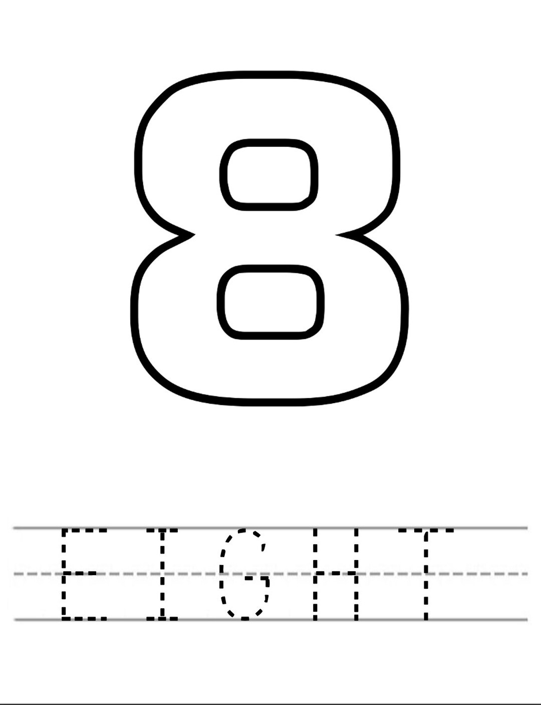 Number 8 Recognition and Tracing Worksheet - Plain - Etsy