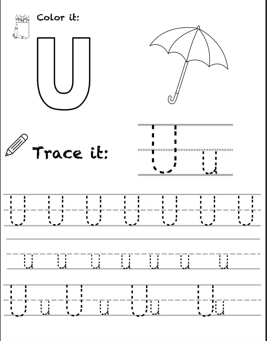 Alphabet Tracing & Identification - Letter U - Etsy