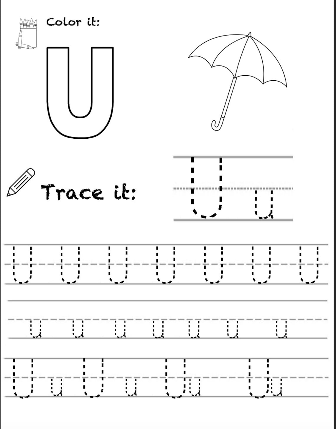 Alphabet Tracing & Identification - Letter U - Etsy