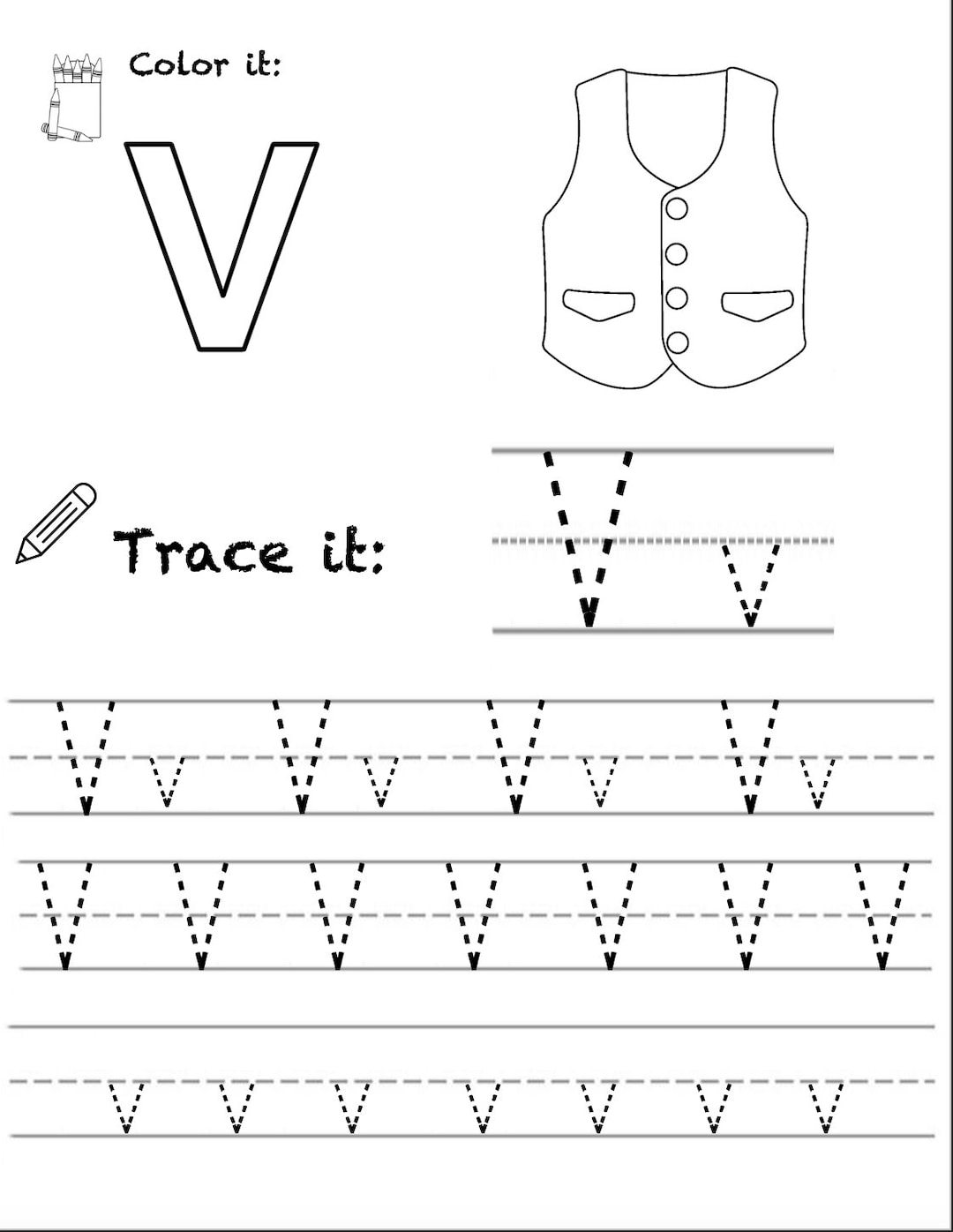 Alphabet Tracing & Identification - Letter V - Etsy