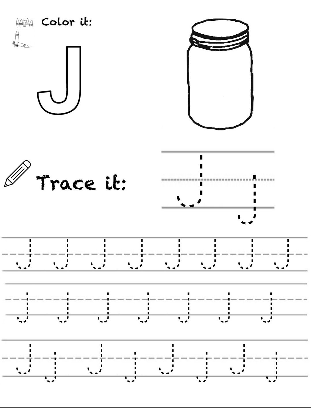 Alphabet Tracing and Identification - Letter J - Etsy