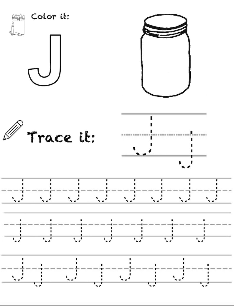 Alphabet Tracing and Identification - Letter J - Etsy