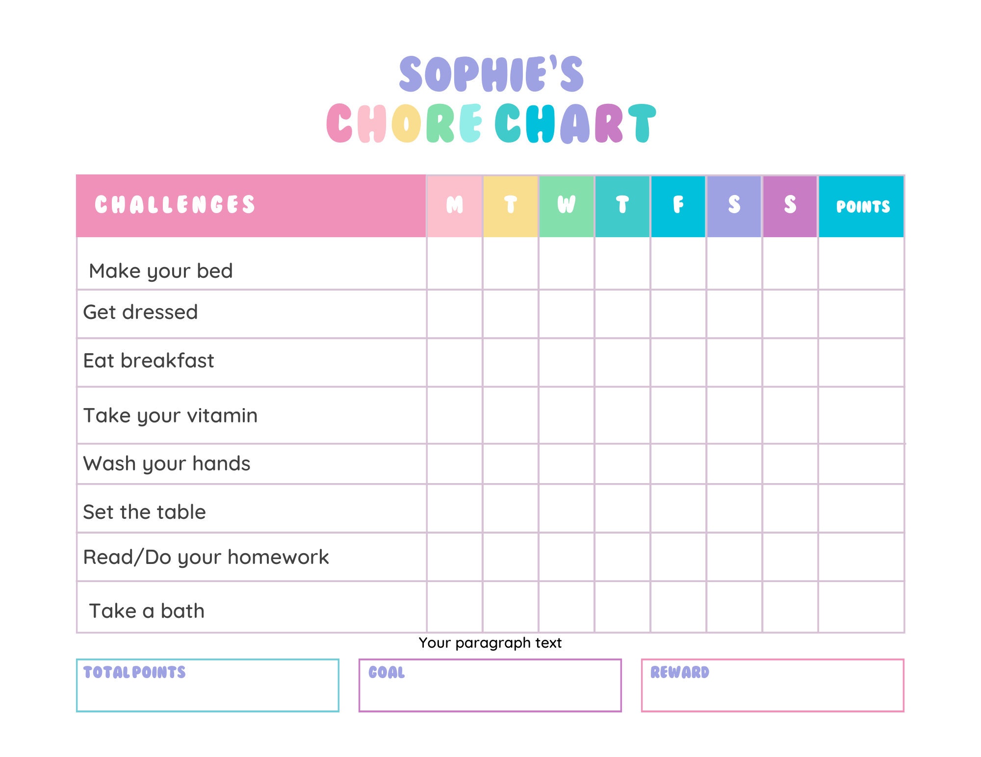 Customizable Toddler Chore Chart - Etsy