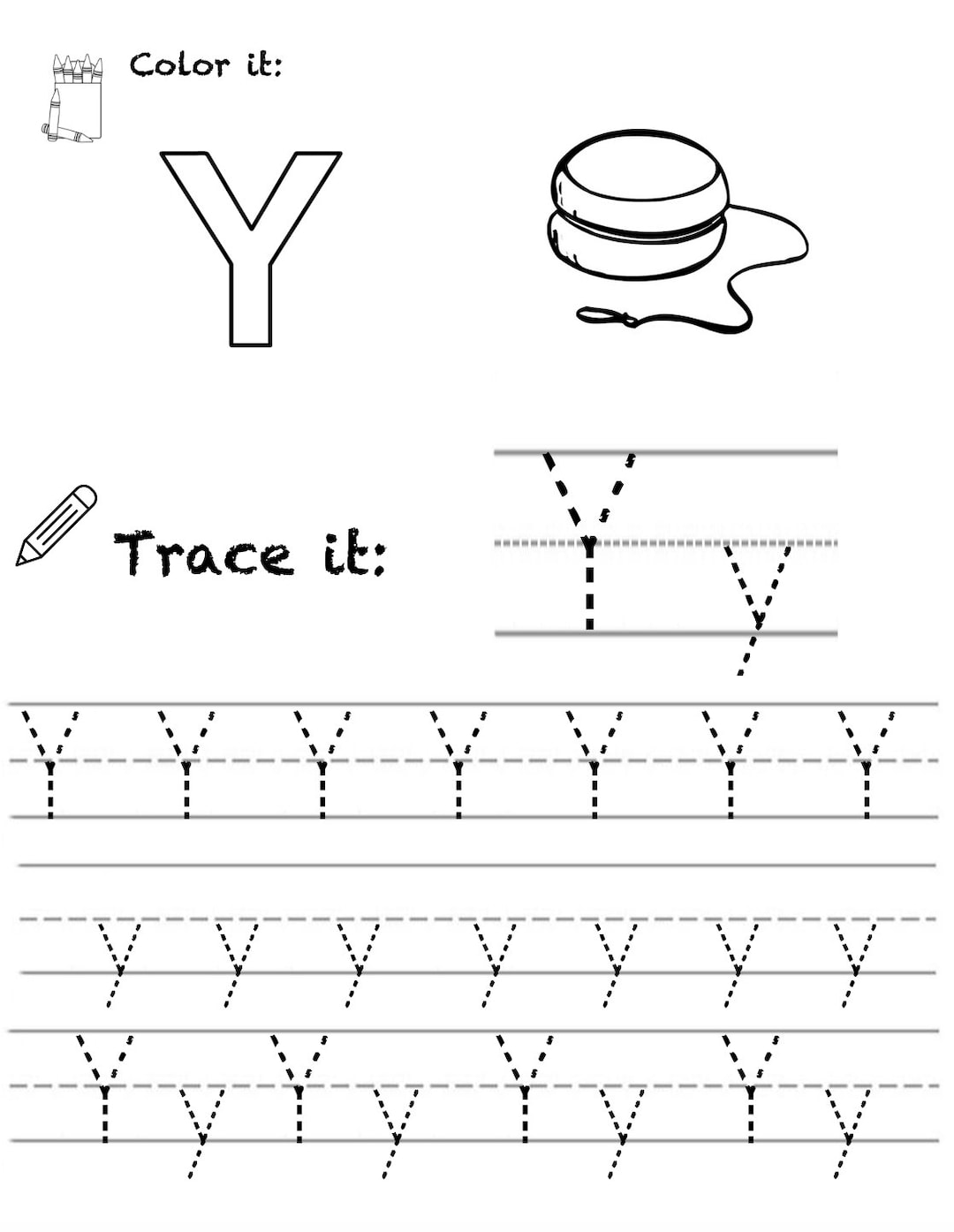 Alphabet Tracing & Identification - Letter Y - Etsy