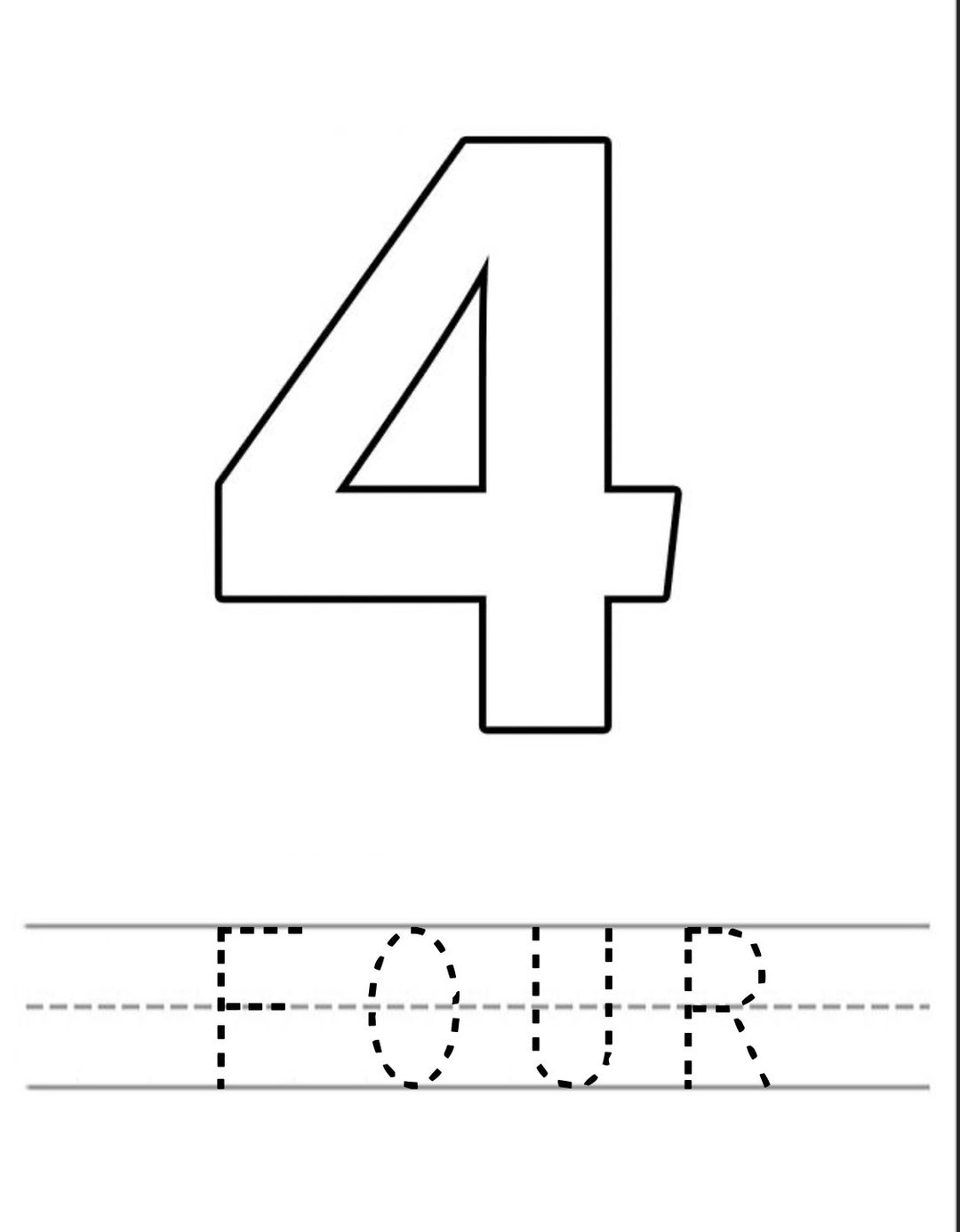 Number 4 Recognition and Tracing Worksheet - Plain - Etsy