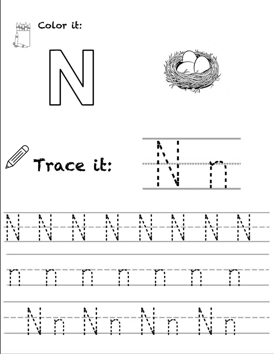 Alphabet Tracing and Identification - Letter N - Etsy