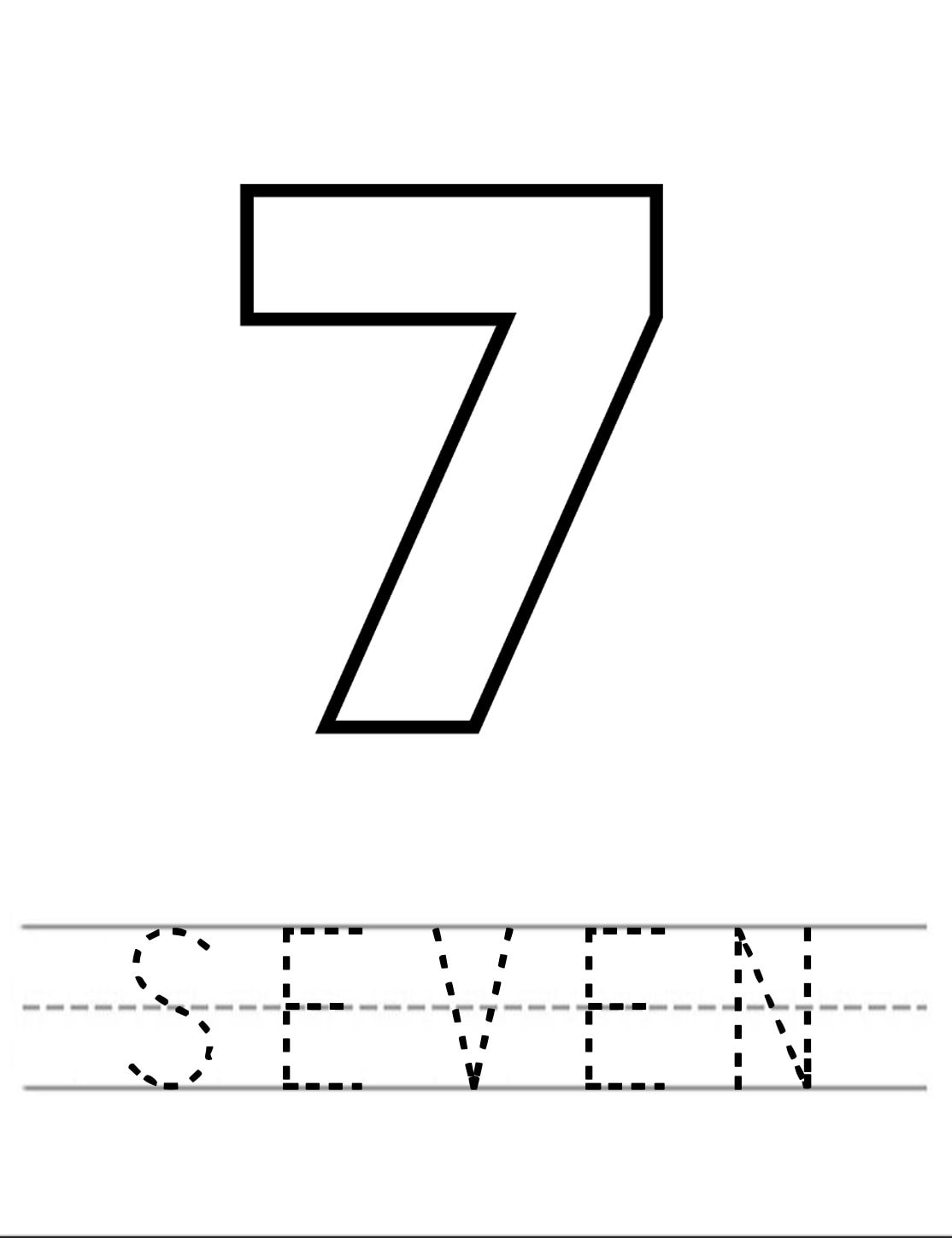 Number 7 Recognition and Tracing Worksheet - Plain - Etsy
