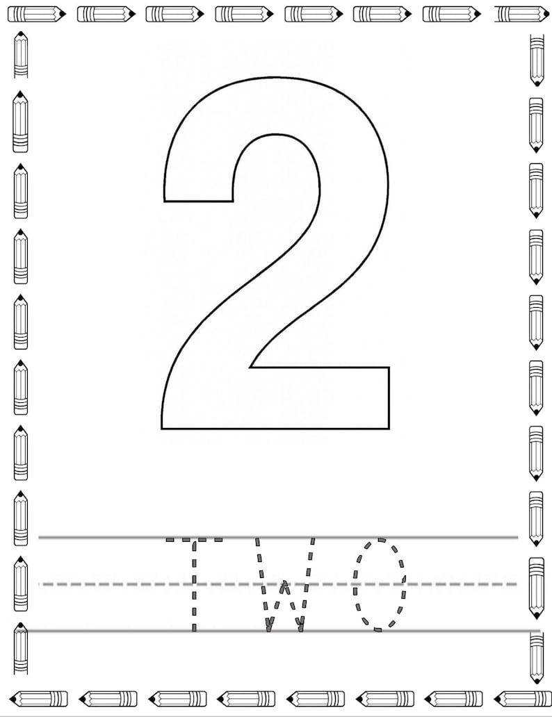 Number 2 Recognition and Tracing Worksheet - Pencil - Etsy