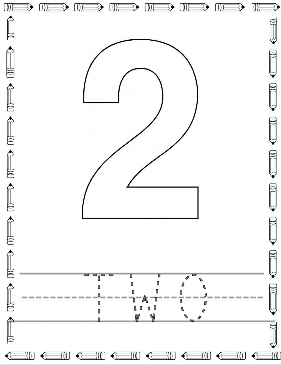 Number 2 Recognition and Tracing Worksheet - Pencil - Etsy
