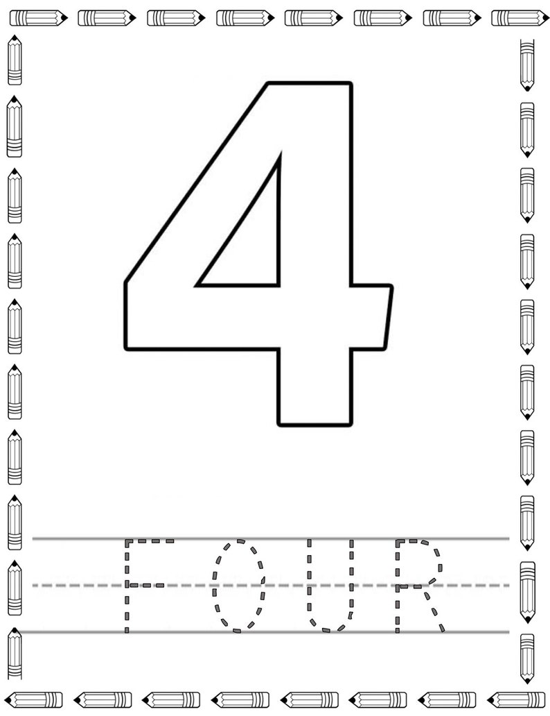 Number 4 Recognition and Tracing Worksheet - Pencil - Etsy