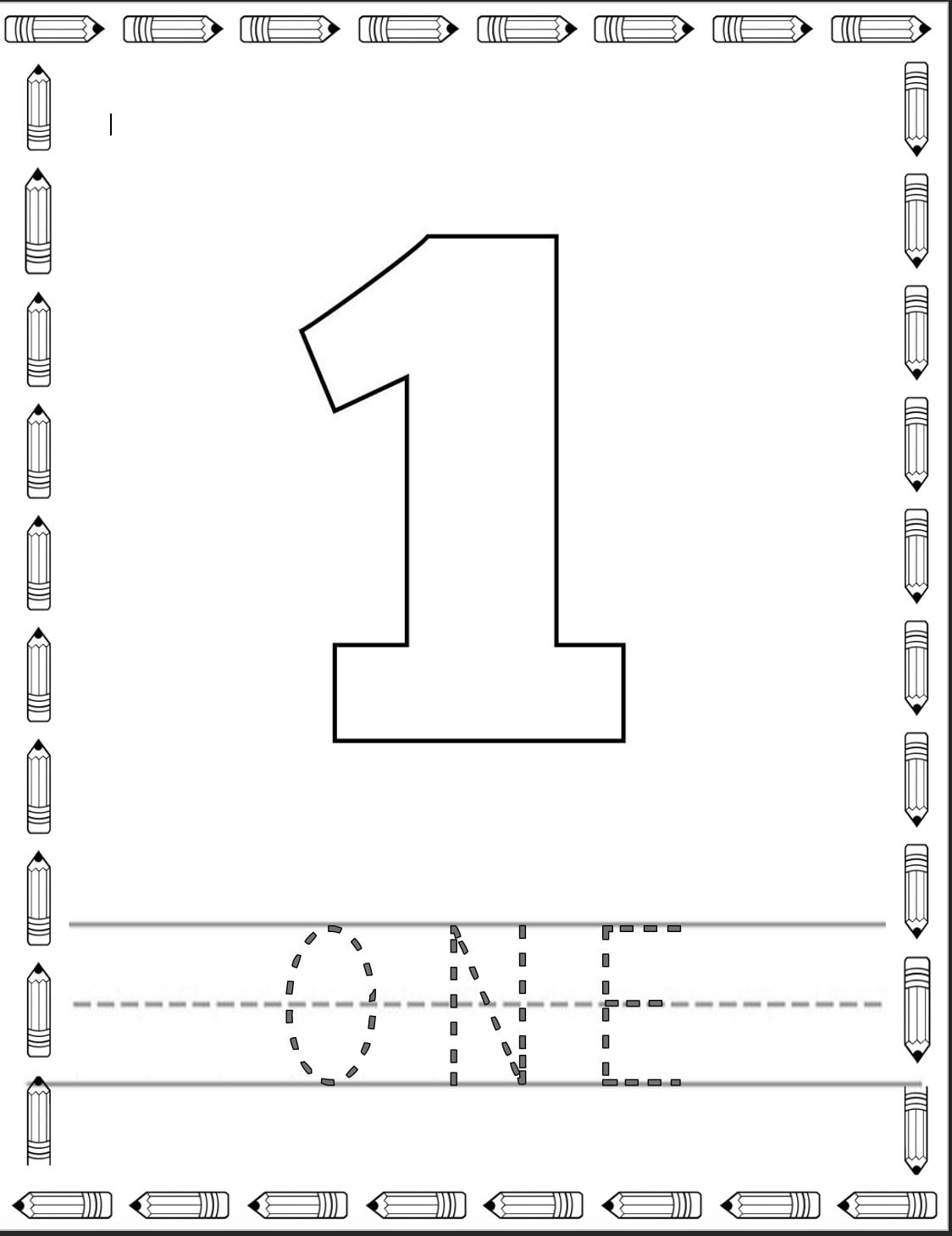 Number 1 Recognition and Tracing Worksheet - Pencil - Etsy