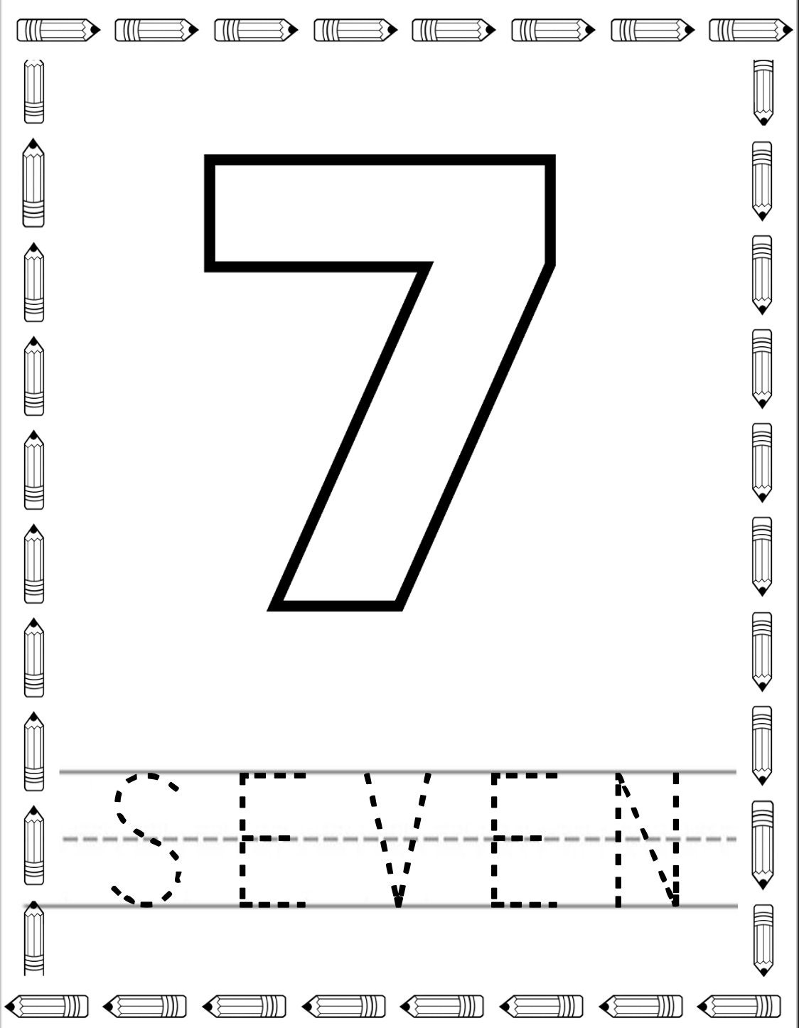 Number 7 Recognition and Tracing Worksheet - Pencil - Etsy