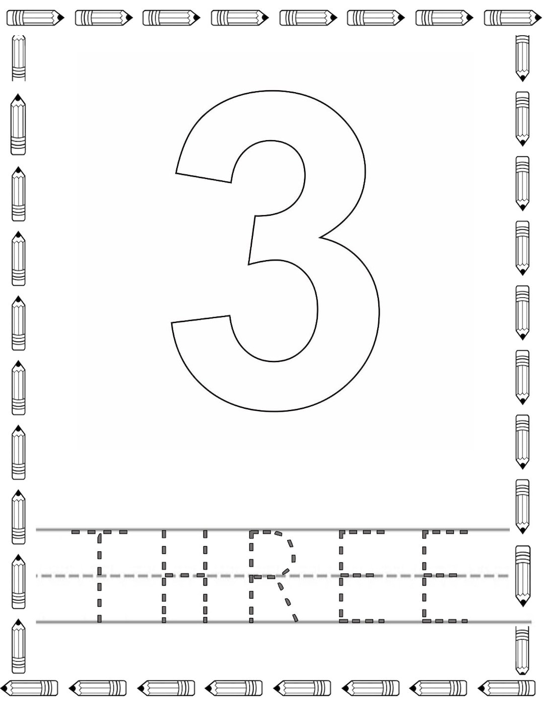 Number 3 Recognition and Tracing Worksheet - Pencil - Etsy