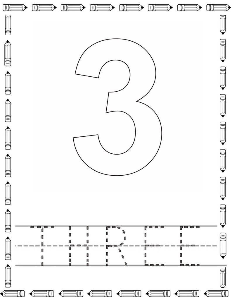 Number 3 Recognition and Tracing Worksheet - Pencil - Etsy