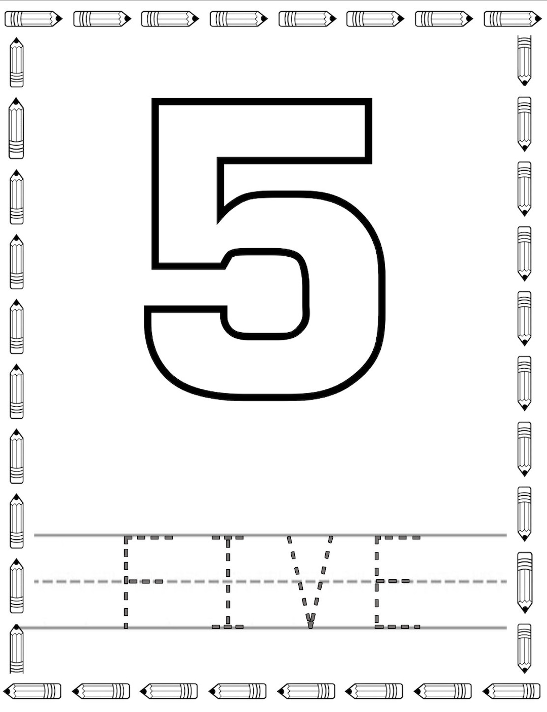 Number 5 Recognition and Tracing Worksheet - Pencil - Etsy