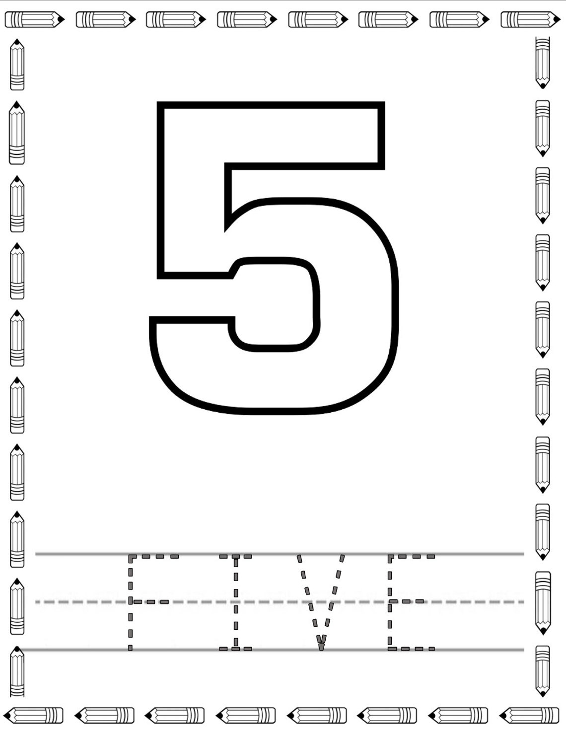 Number 5 Recognition and Tracing Worksheet - Pencil - Etsy