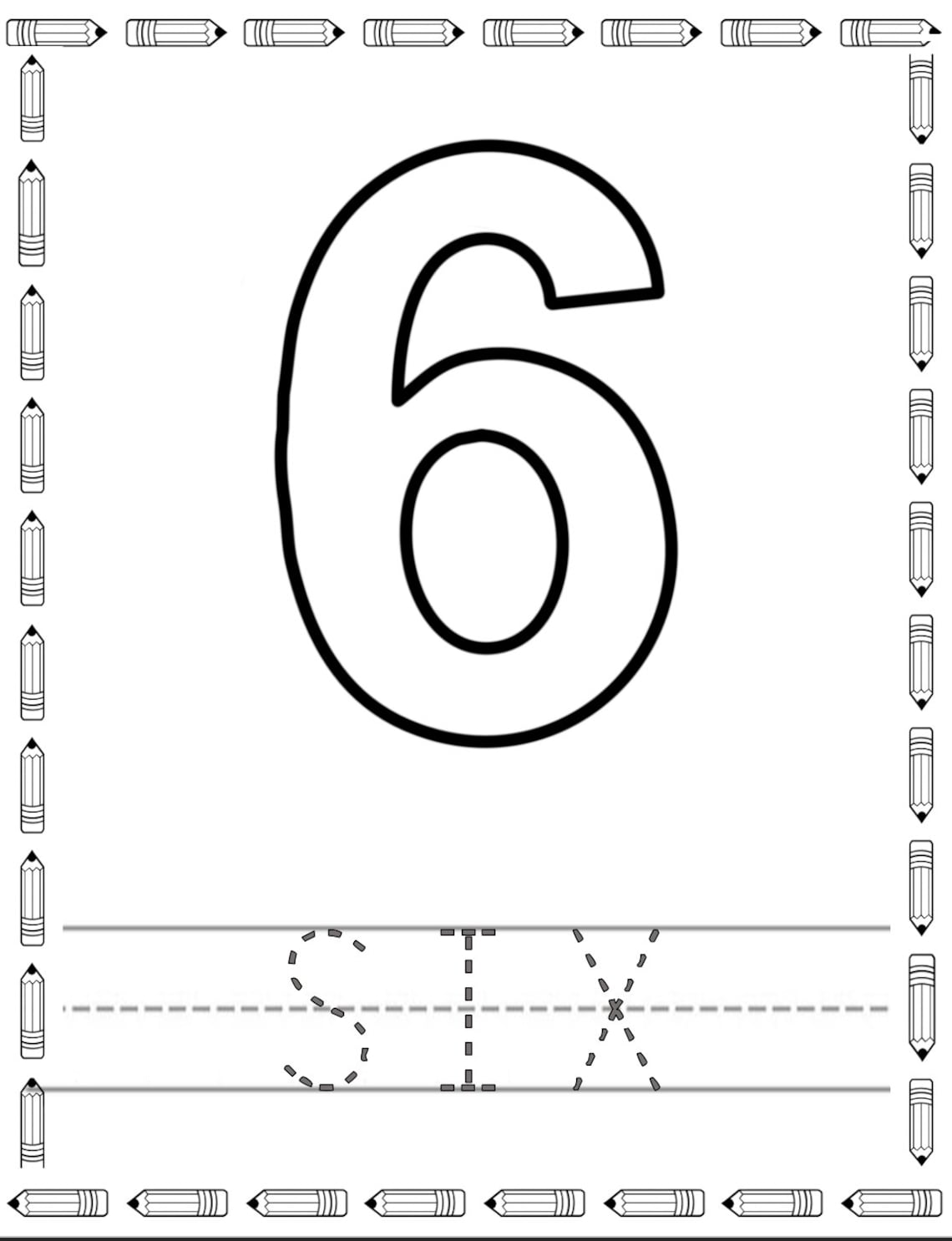 Number 6 Recognition and Tracing Worksheet - Pencil - Etsy