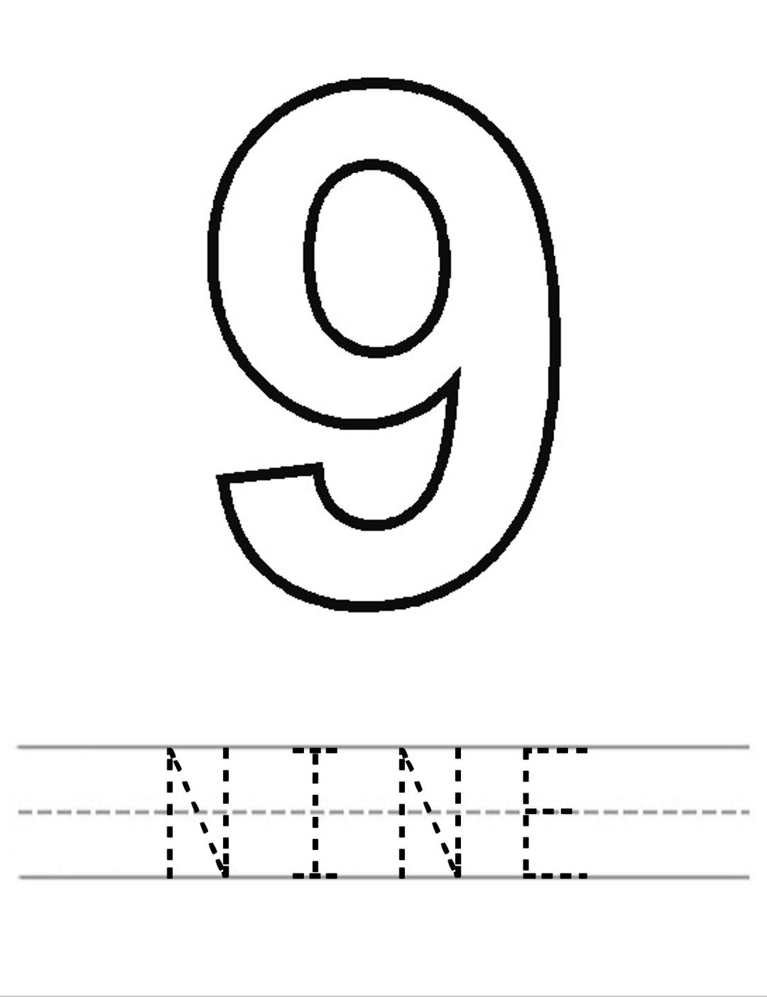 Number 9 Recognition and Tracing Worksheet - Plain - Etsy
