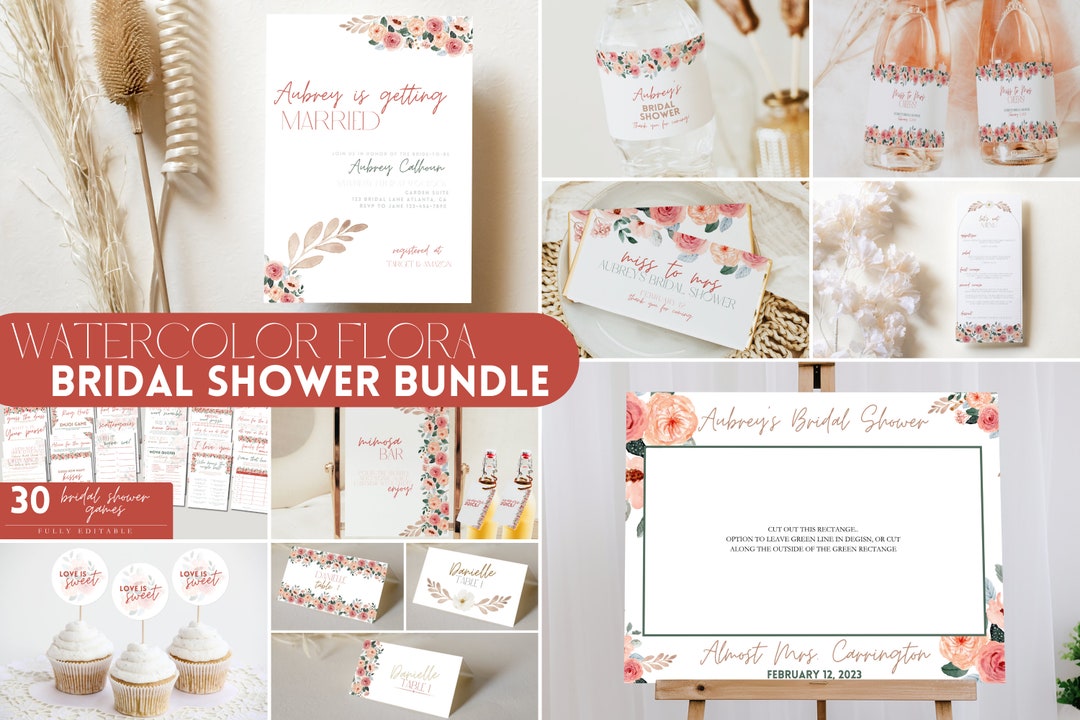 Bridal Shower Bundle, Printable Bridal Shower Bundle, Floral Bridal ...