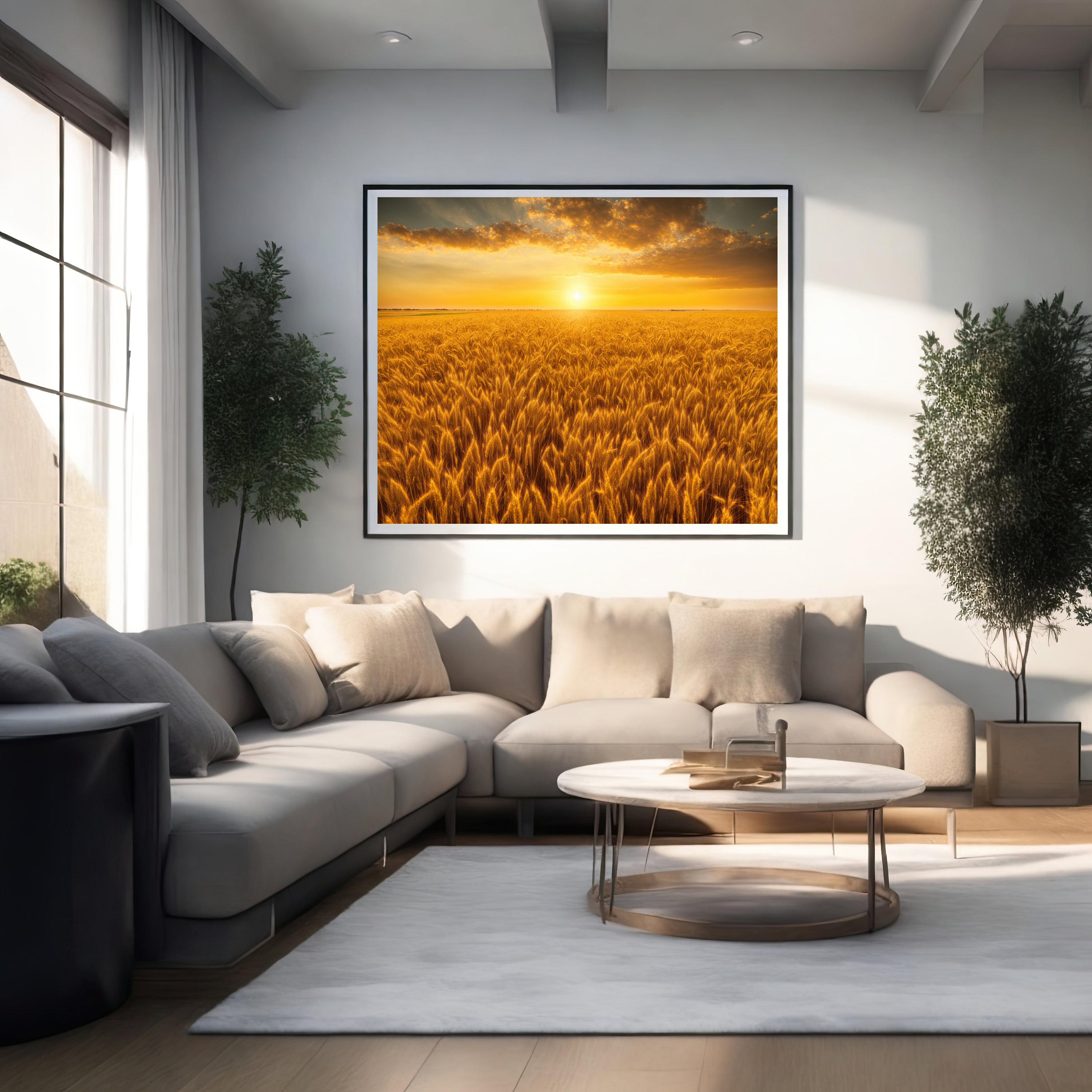Prairie Wheat Field With Golden Sunset Wall Art Digital Download ...