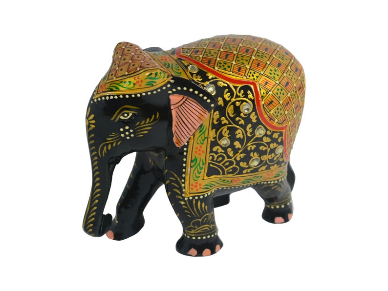 Painted Elephant Statue Showpiece Wooden Figurine Handcrafted for Home ...