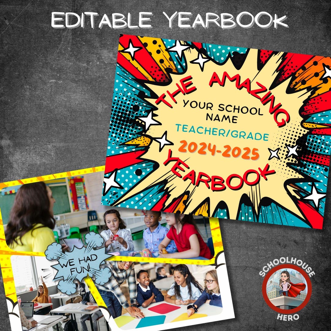 Comic Book Yearbook Template: Editable Elementary School Keepsake ...