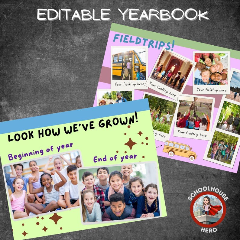 Editable Elementary Yearbook Template: Canva End-of-year Memory Book ...