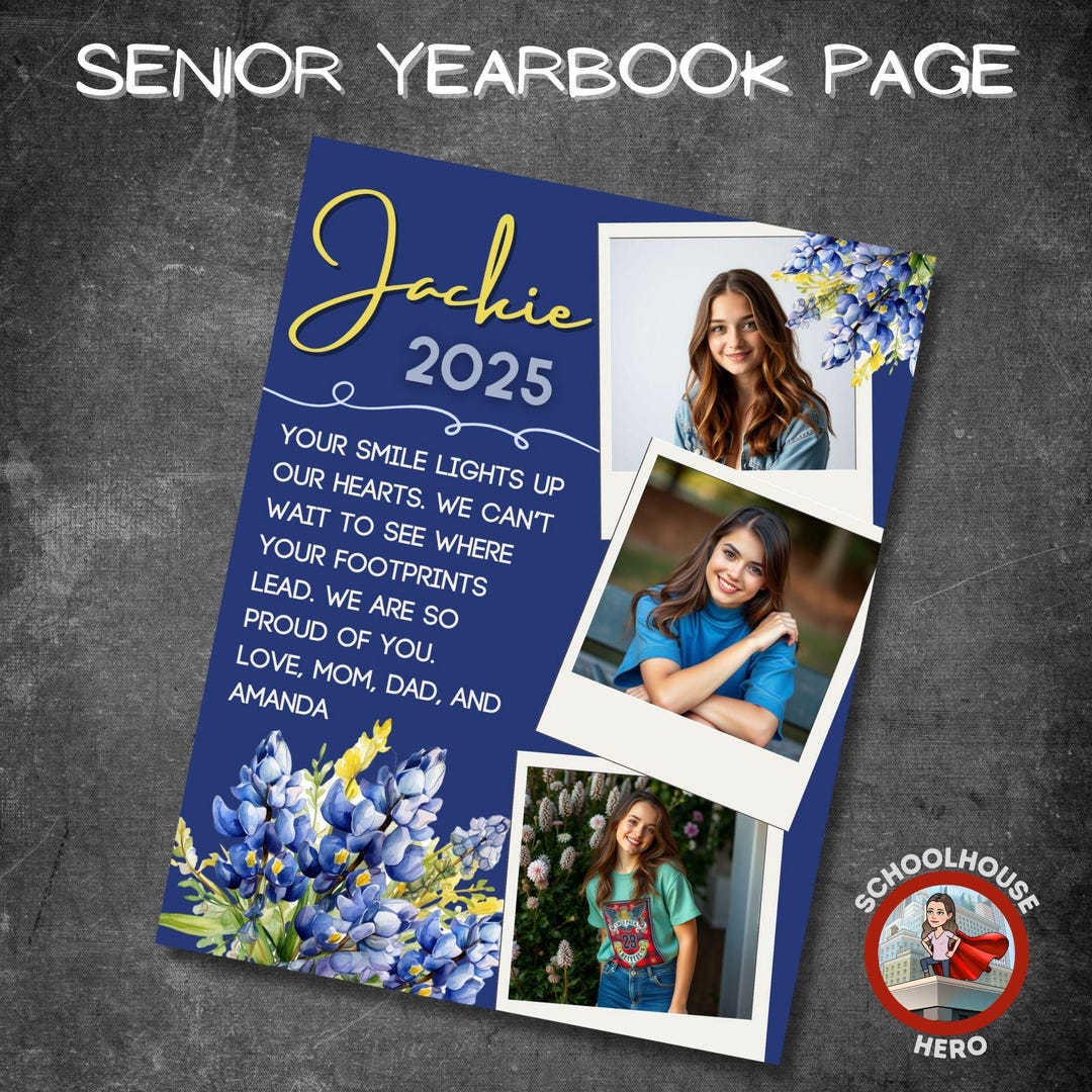 Texas Bluebonnet Senior Yearbook Dedication Template (editable Canva ...