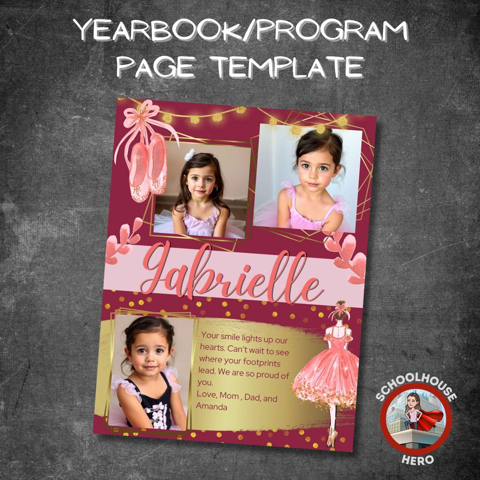 Ballet Yearbook Dedication Page Template: Editable Dance Program Ad ...
