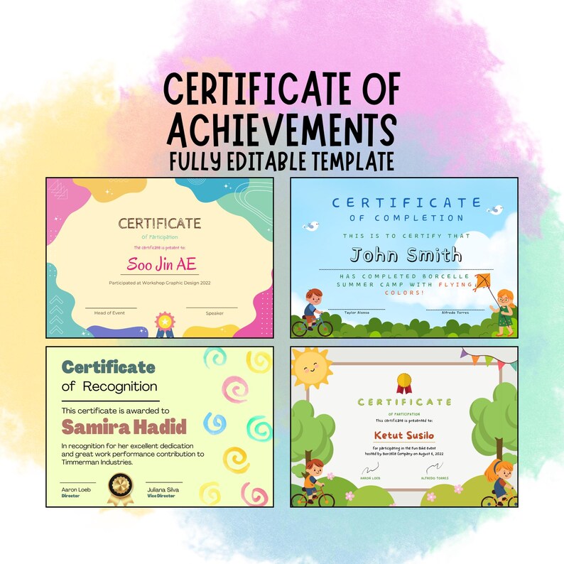 Editable Colorful Certificates, Achievement Recognition, Diploma ...